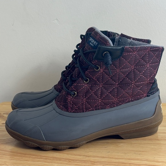 Sperry | Shoes | Sperry Waterproof Duck Boots Burgundy And Gray Rubber ...